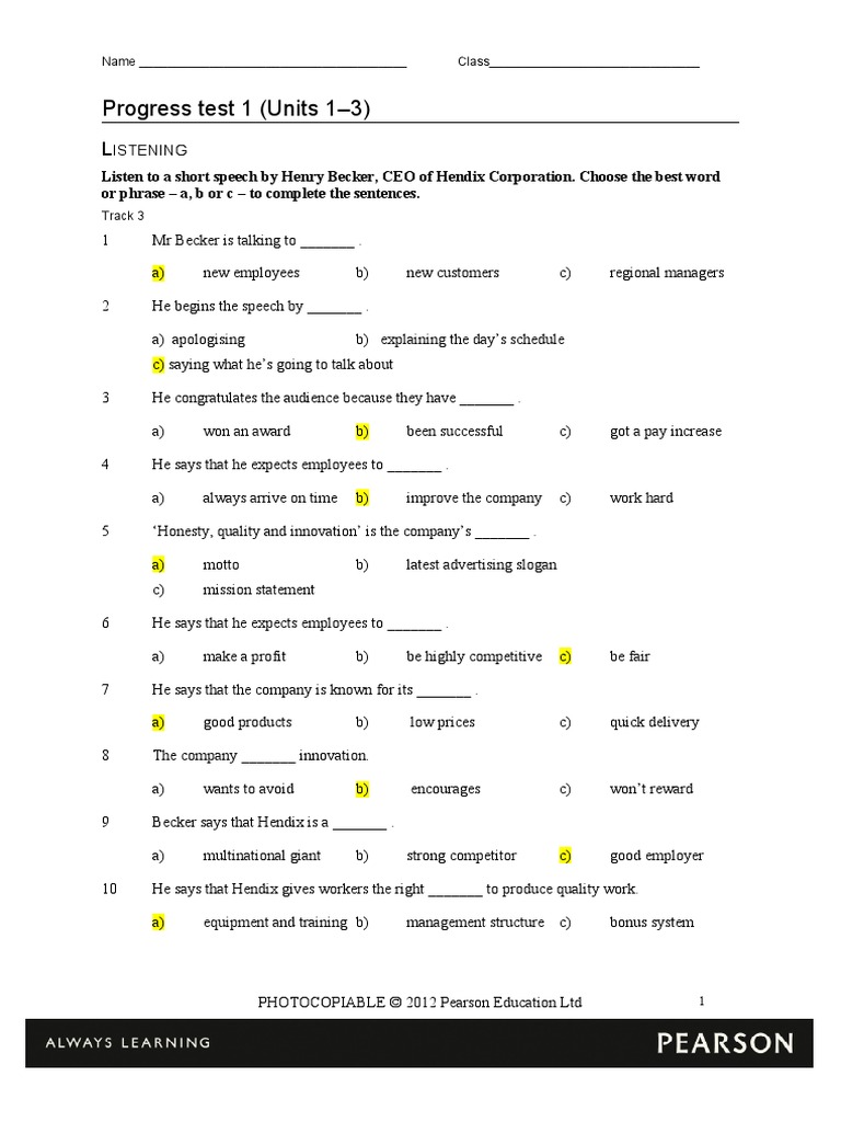 Progress Test 1 | PDF | Employment | Loyalty Program
