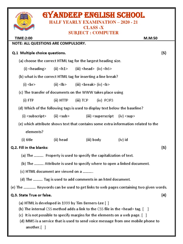 Class X (Computer) | PDF | Html Element | Html