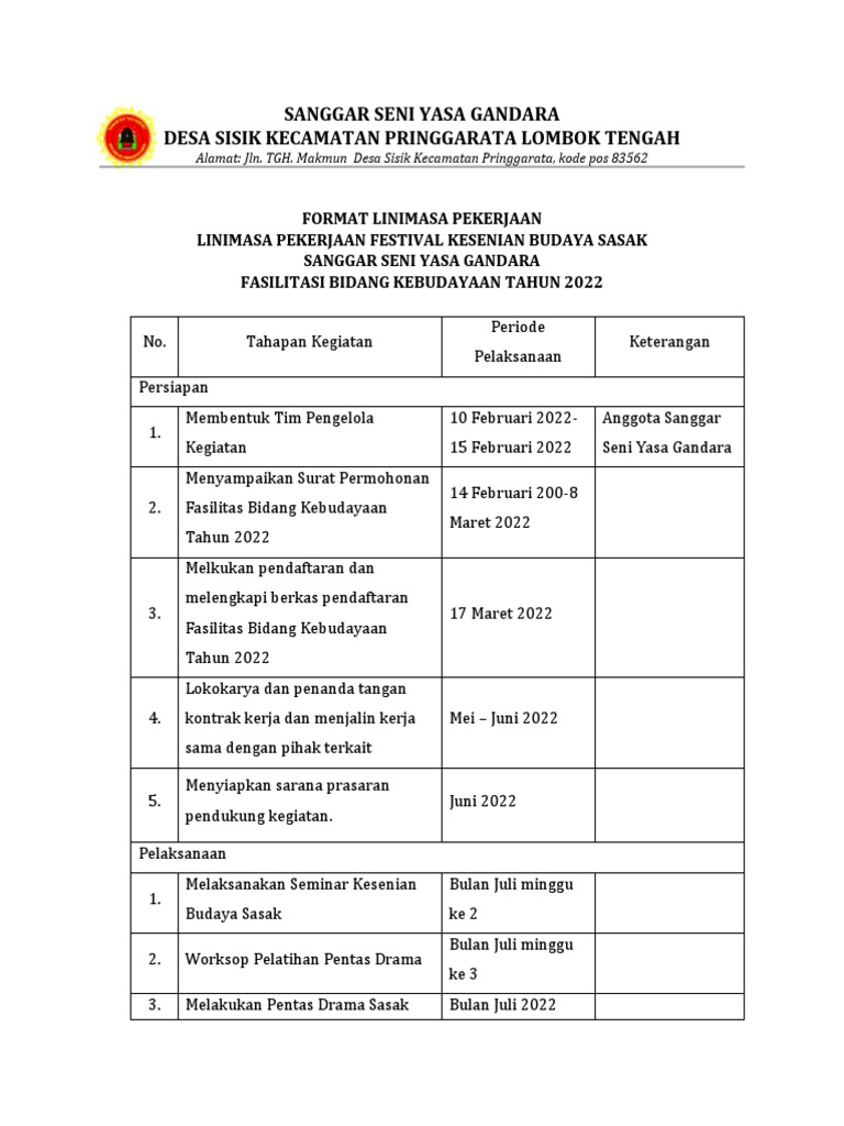 Format Linimasa Pekerjaan | PDF