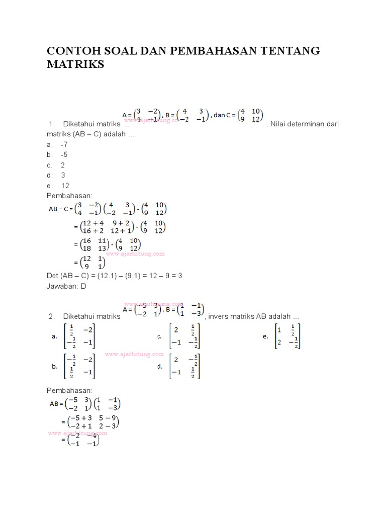 Soal dan Pembahasan Matriks Kelas 11 | PDF