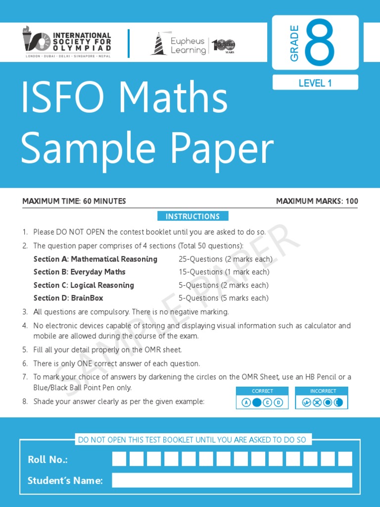 ISFO Maths Sample Paper | Descargar gratis PDF | Science