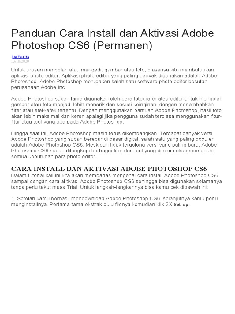Panduan Cara Install Dan Aktivasi Adobe Photoshop CS6 | PDF