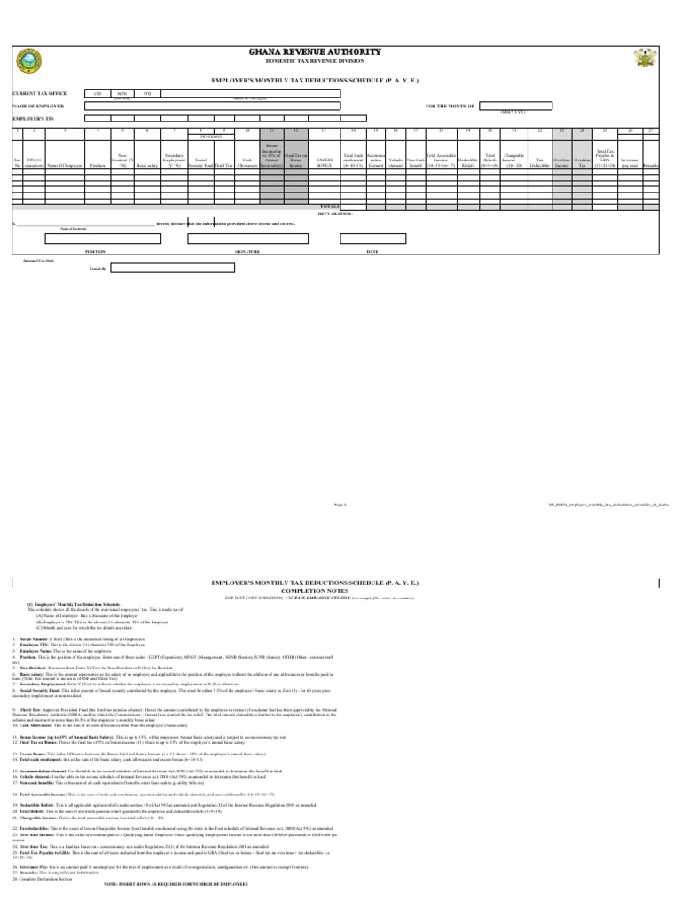 DT 0107a Employer Monthly Tax Deductions Schedule v1 2 | PDF | Employee ...