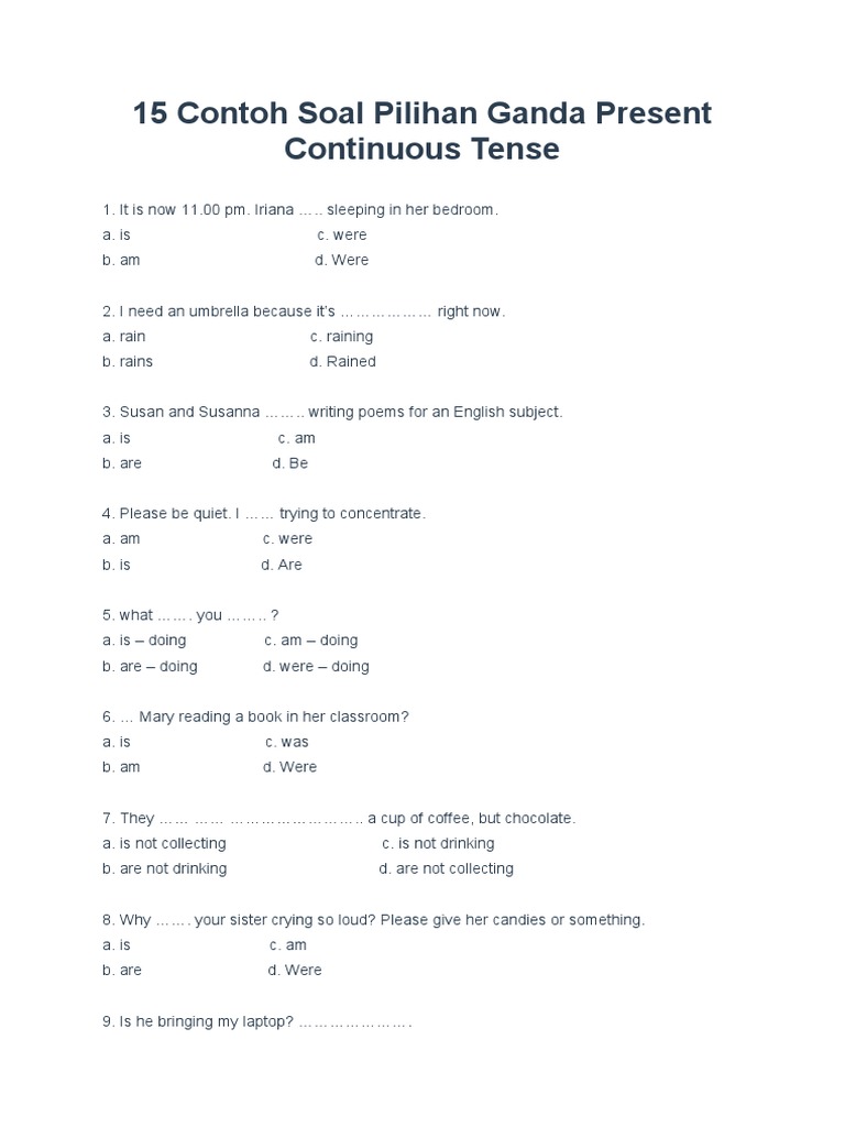 Soal Pilihan Ganda Present Continuous Tense | PDF | Food And Drink Preparation | Cuisine