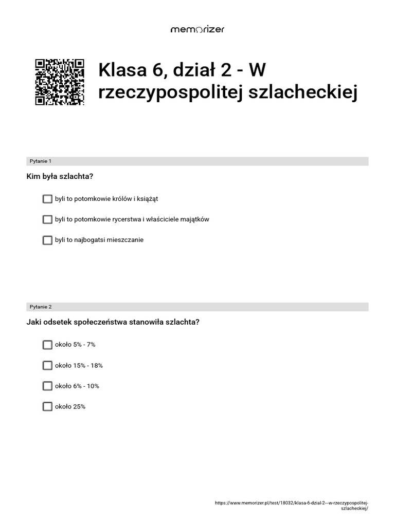 Klasa 6, Dział 2 - W Rzeczypospolitej Szlacheckiej - ROZWIĄŻ | PDF