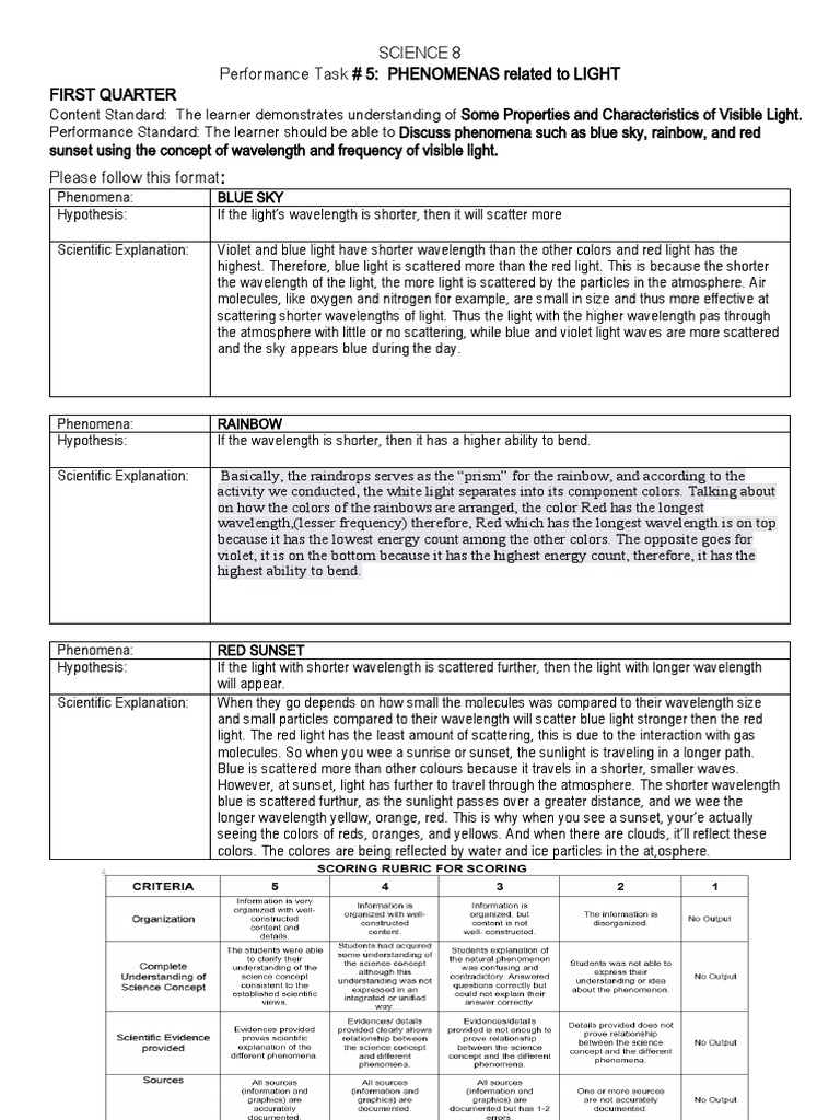 Performance Task Light 1 | PDF