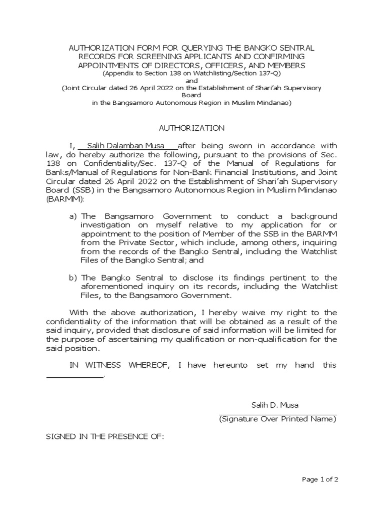Authorization Form To Query BSP Records | PDF