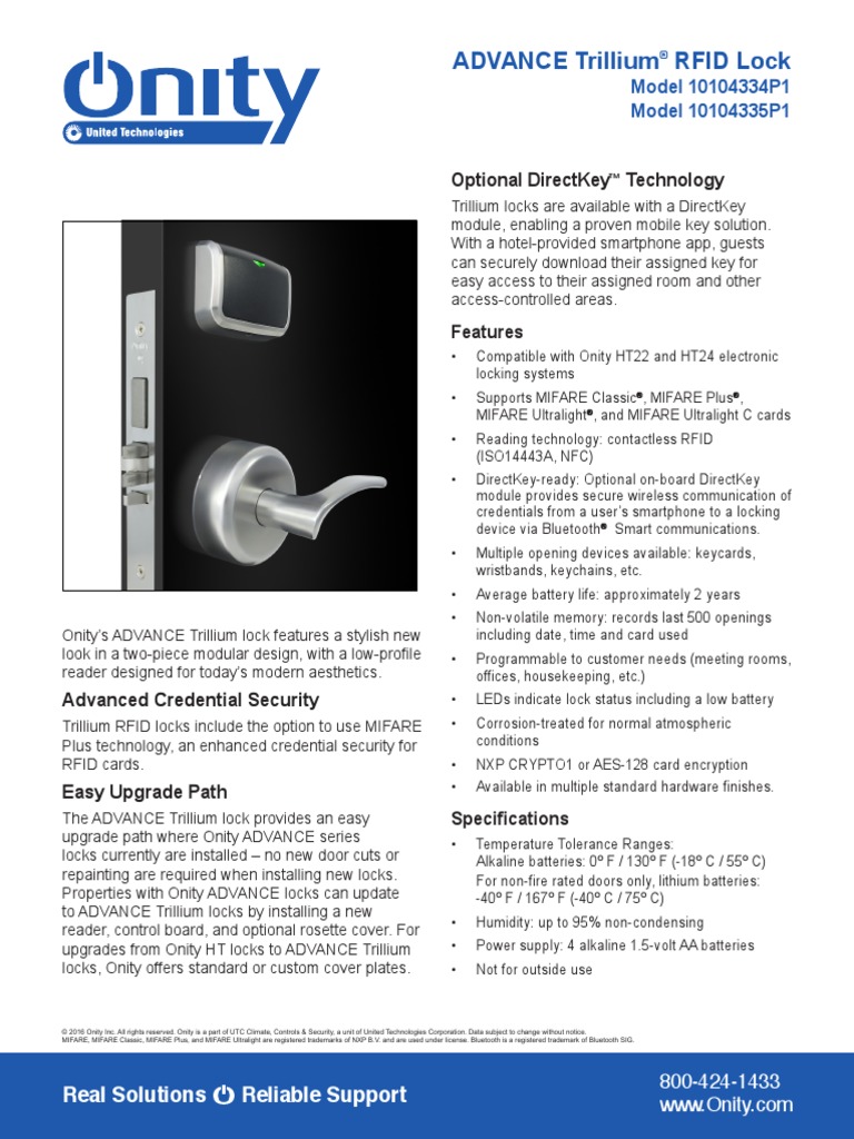 Onity ADVANCE Trillium RFID Data Sheet | PDF