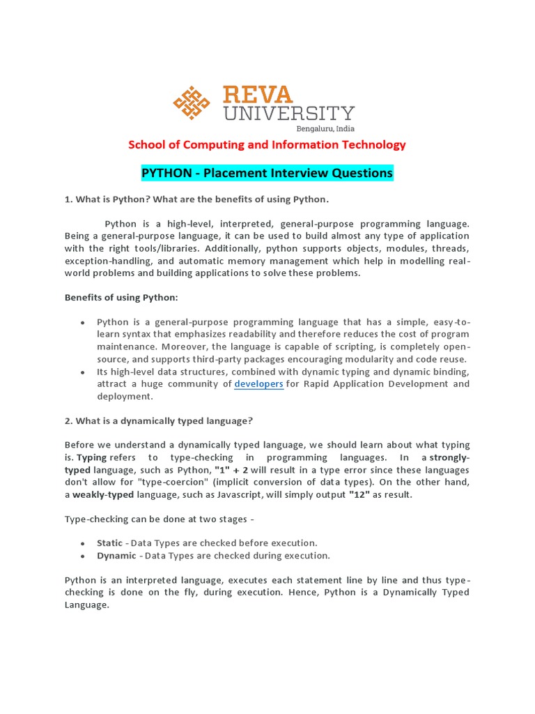 An Introduction To Key Python Concepts For Placement Interviews Pdf Class Computer