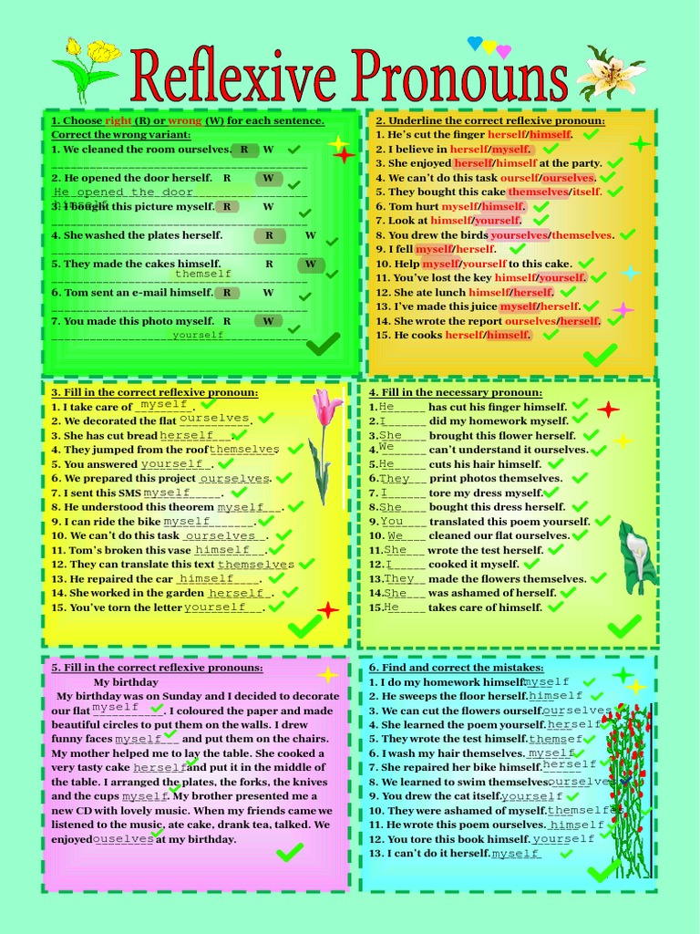 Reflexive Pronouns Practice Worksheet | PDF