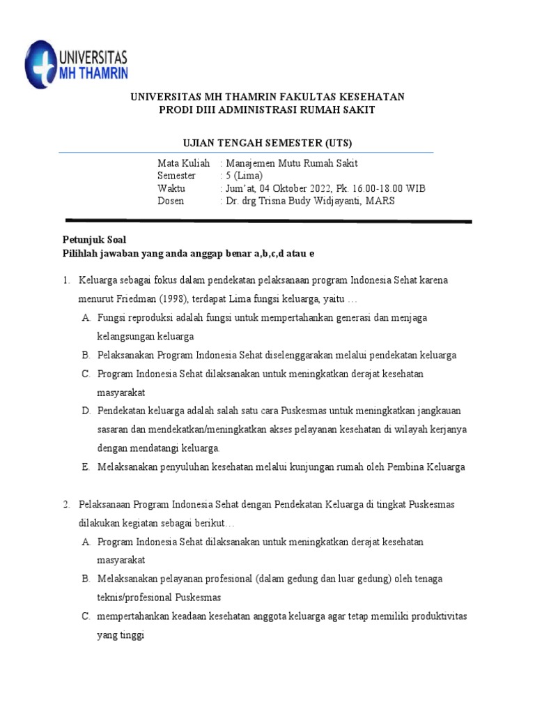 43e7e Soal Man Mutu Uts Semester 5 - 1 | PDF