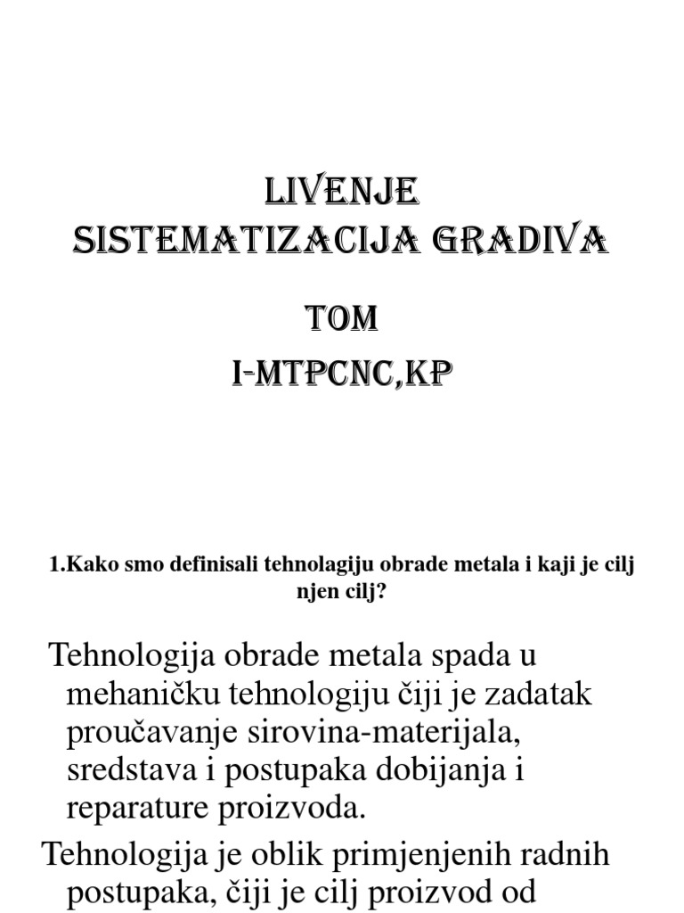 Livenje - Ponavljanje I Sistematizacija Gradiva | PDF