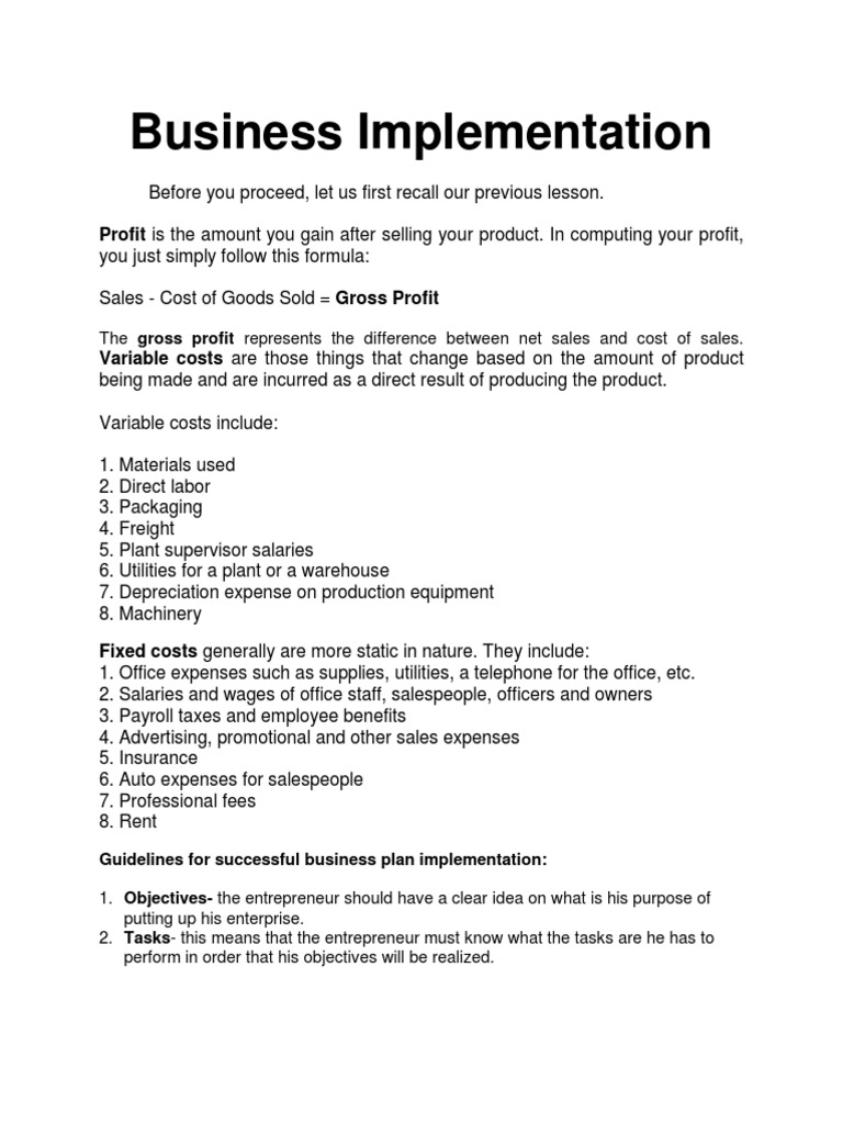 Note Business Implementation | PDF | Cost Of Goods Sold | Business