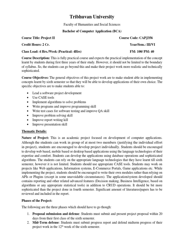 Project II Details For BCA 6th Semester | PDF | Object (Computer Science) | Thesis