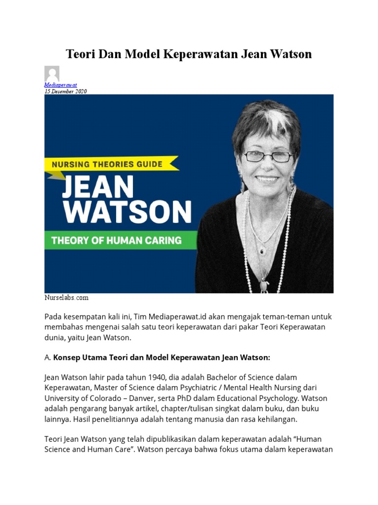 Teori Dan Model Keperawatan Jean Watson: Mediaperawat | PDF