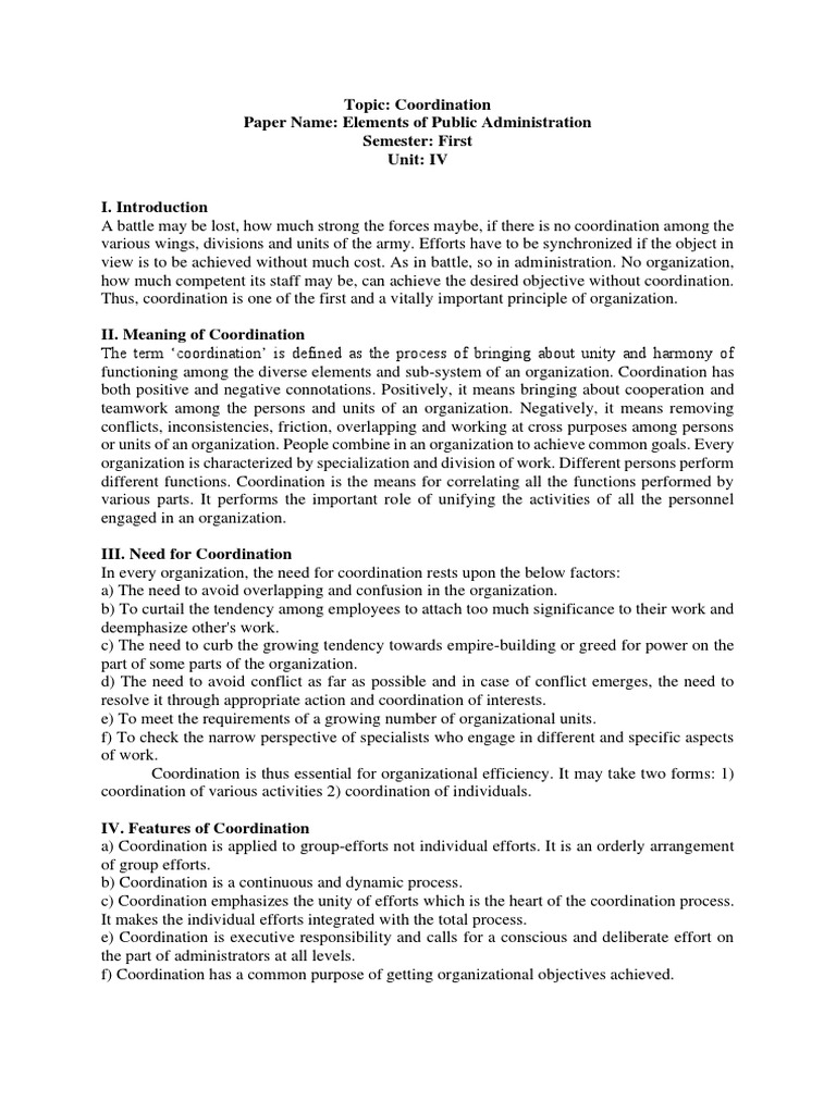 Coordination in Public Administration: Principles, Techniques, and ...