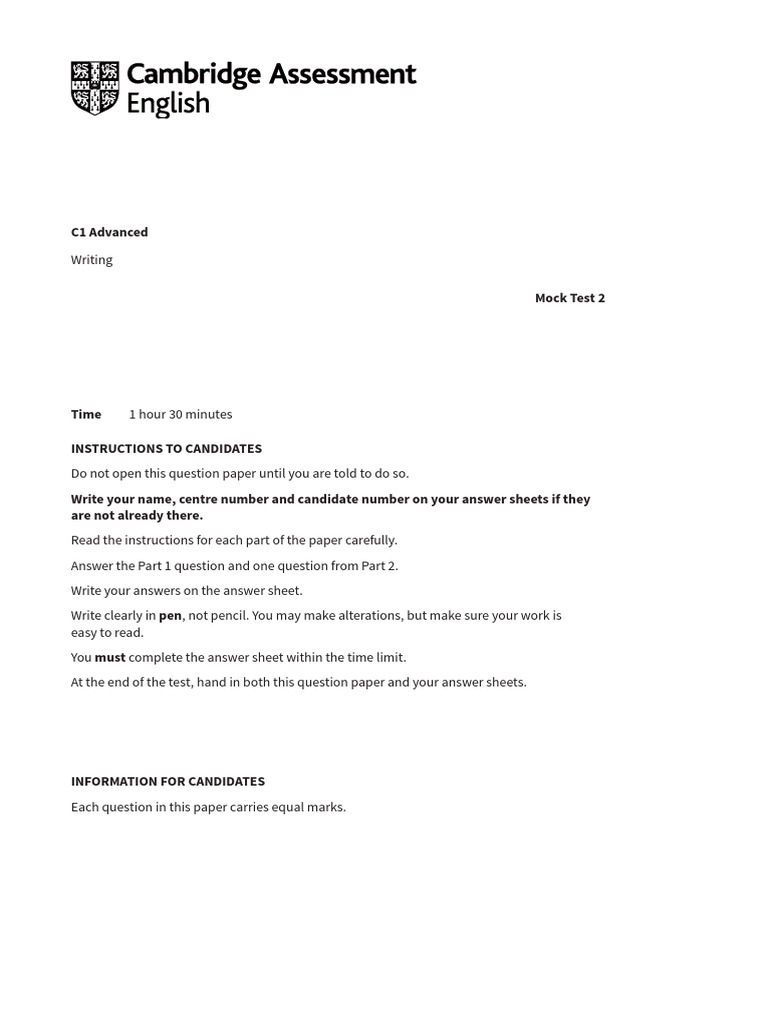 C1 Advanced Practice Test Writing Paper | PDF | Communication