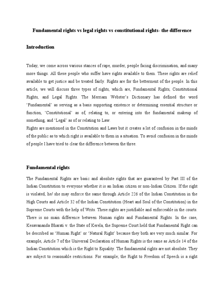 Fundamental Rights Vs Legal Rights Vs Constitutional Rights - The ...