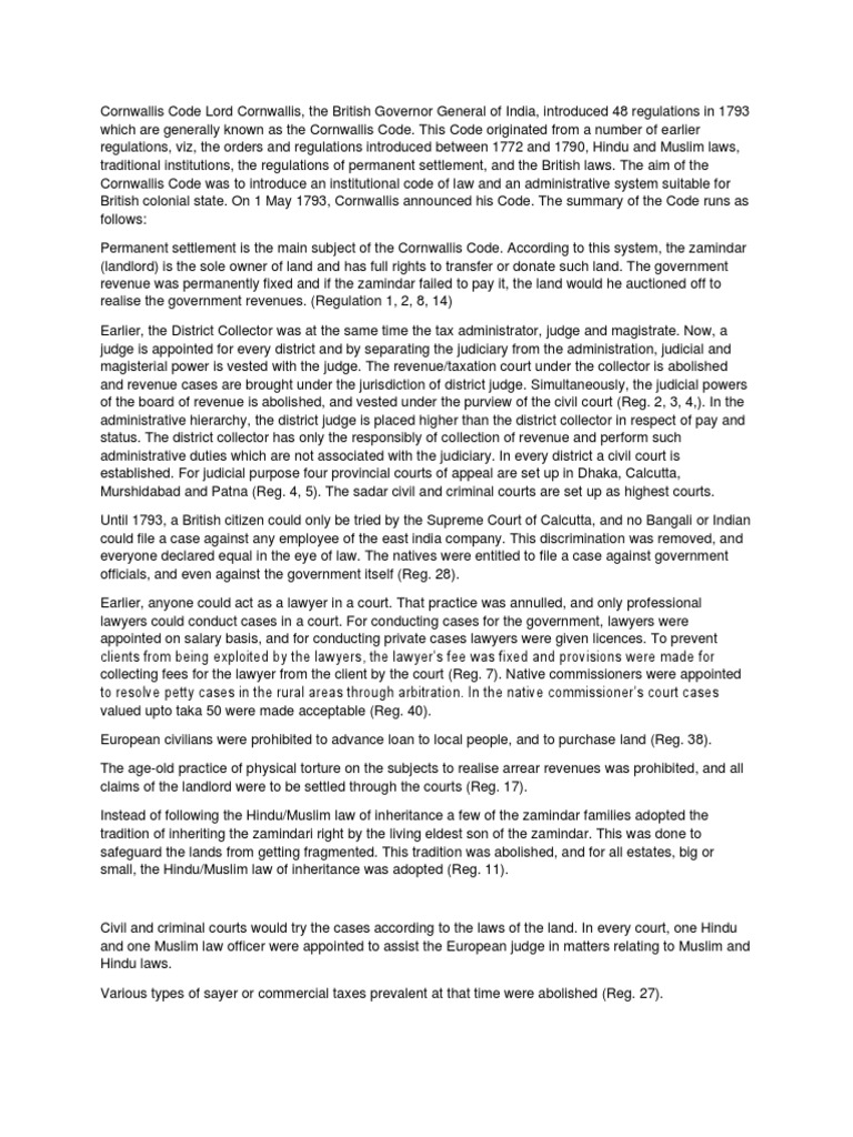 Overview of the Cornwallis Code 1793 | PDF