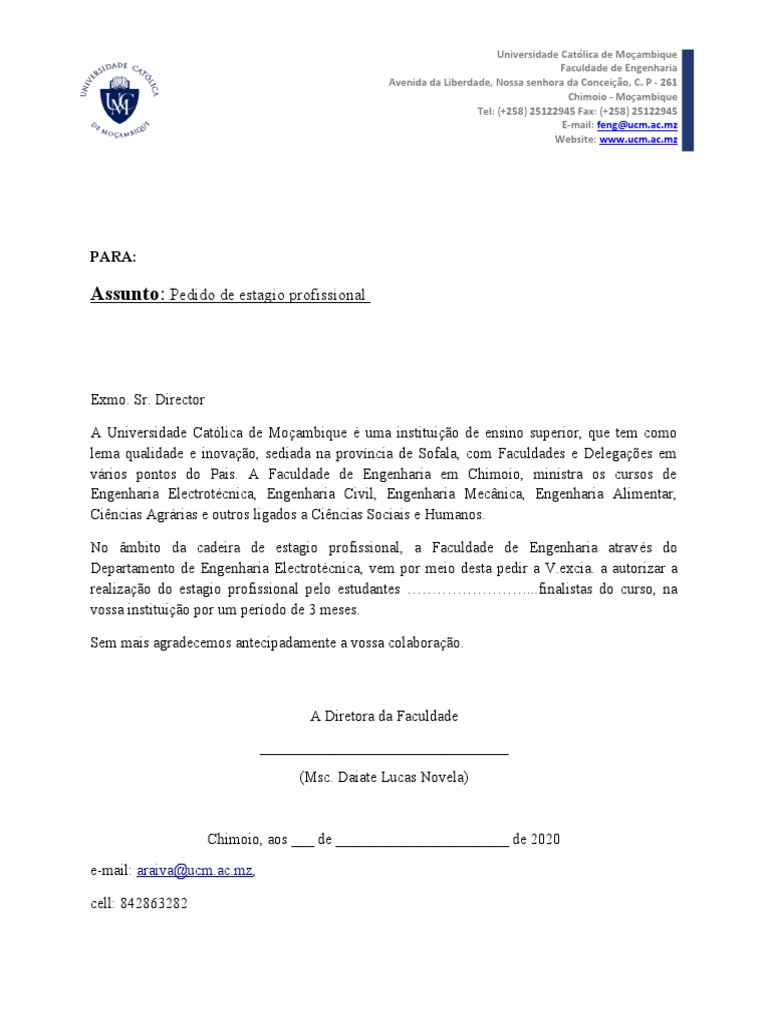 Carta De Pedido De Estagio Pdf