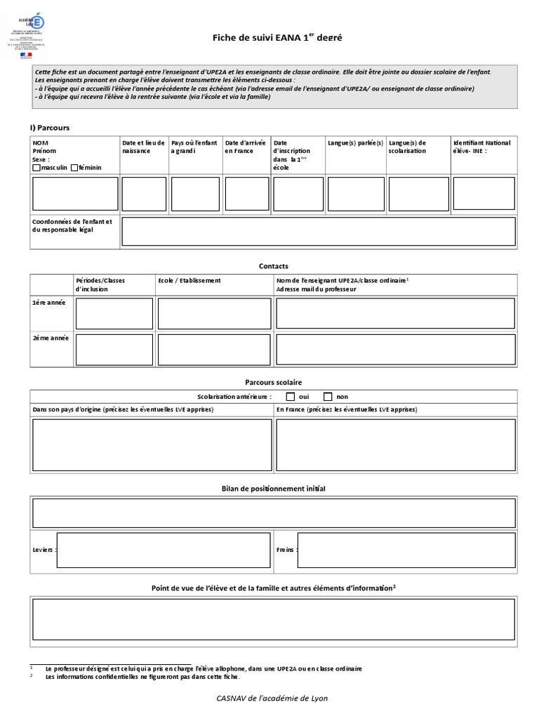 Fiche de Suivi Eana 1er Degre | PDF | Écriture | Langue française