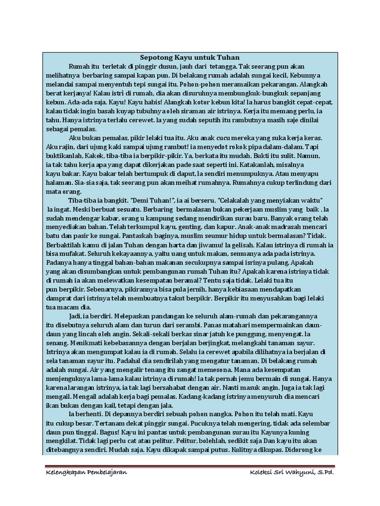 #Teks Cerpen Sepotong Kayu Untuk Tuhan | PDF