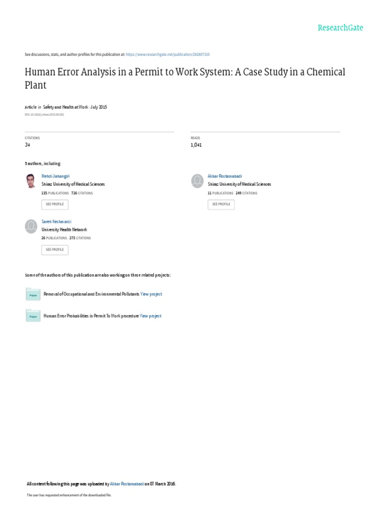 Human Error Analysis in A Permit To Work System A | PDF | Reliability Engineering | Safety