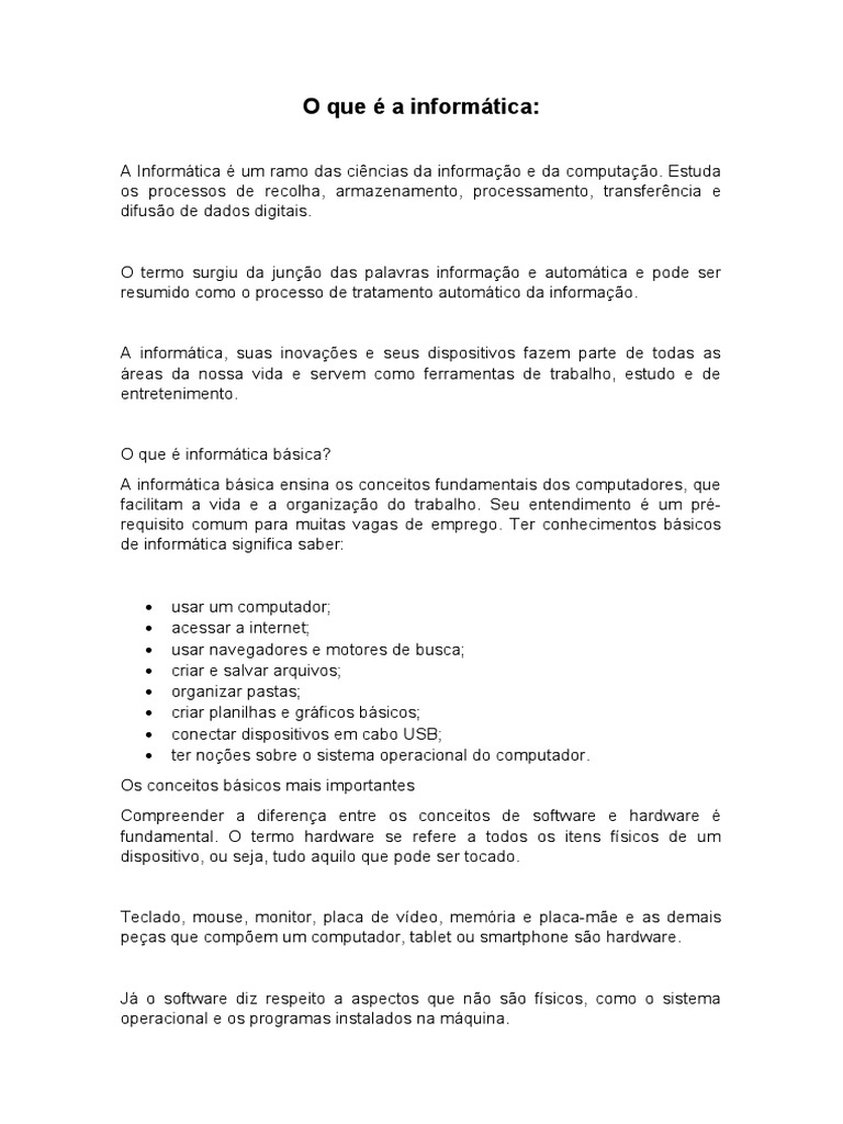 O que é Informática: Uma introdução aos conceitos e aplicações básicos ...