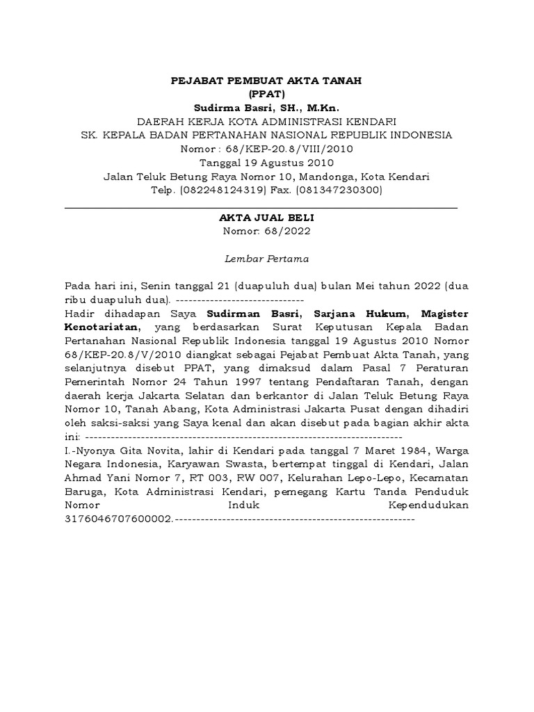 Pejabat Pembuat Akta Tanah | PDF