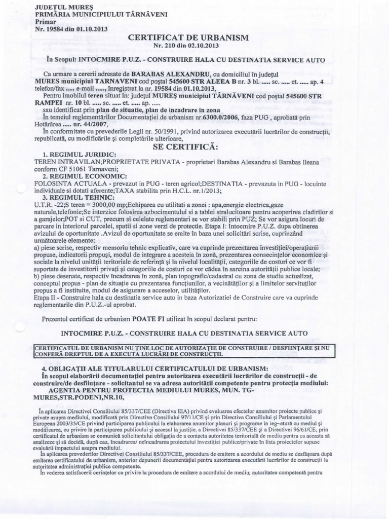 Certificat de Urbanism | PDF