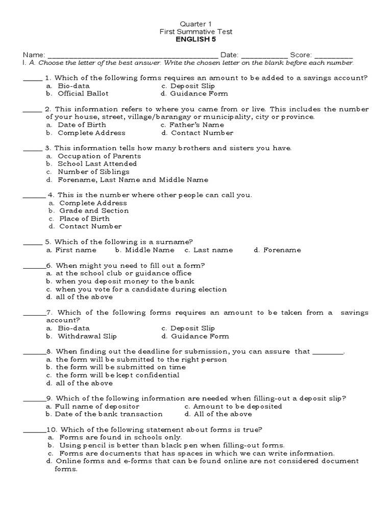 Q1 1st Summative English | PDF