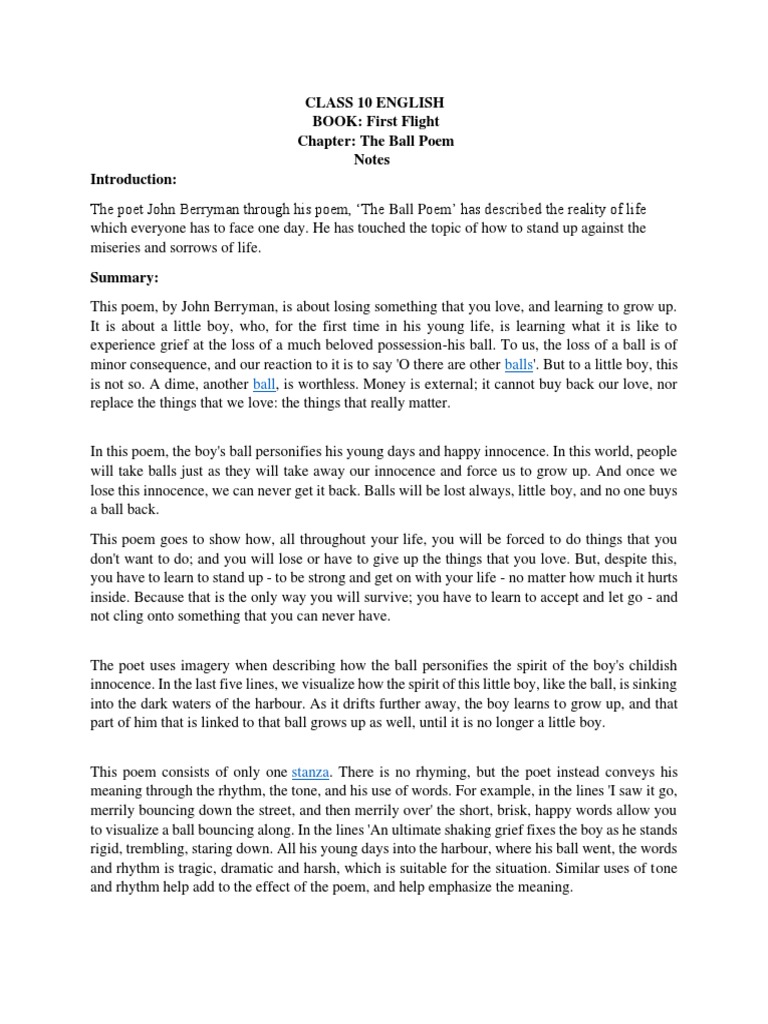 10 English - The Ball Poem - Notes | PDF