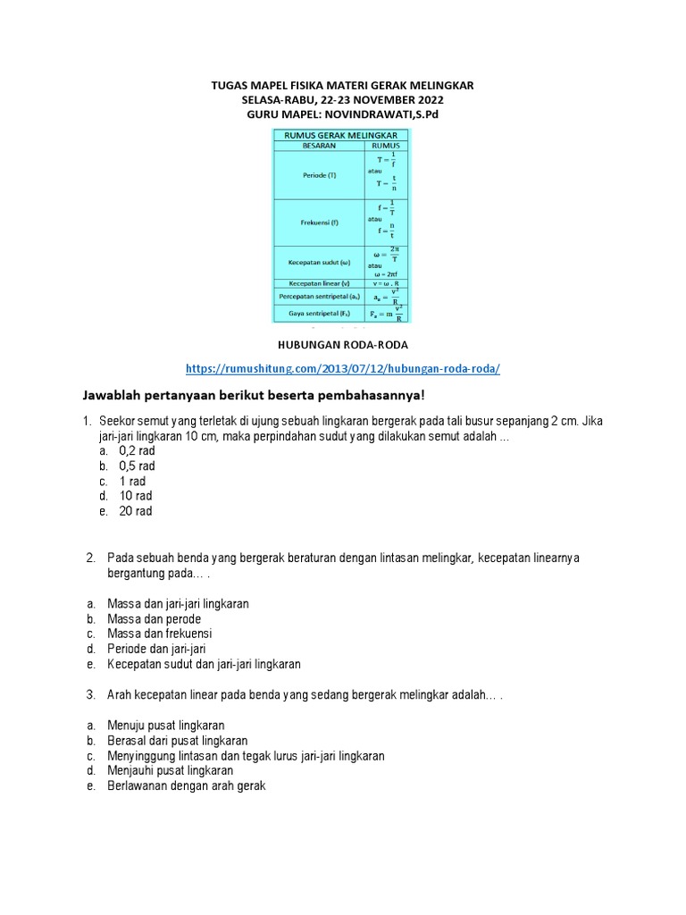 Tugas Mapel Fisika Materi Gerak Melingkar | PDF