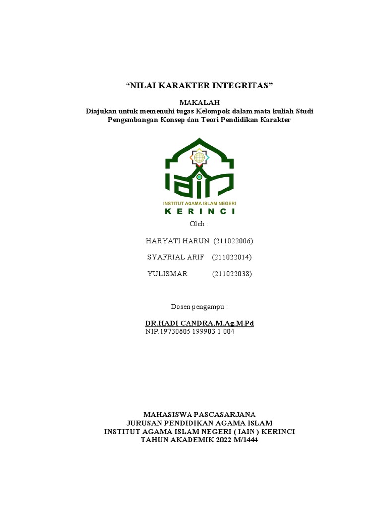 Nilai Karakter Integritas | PDF