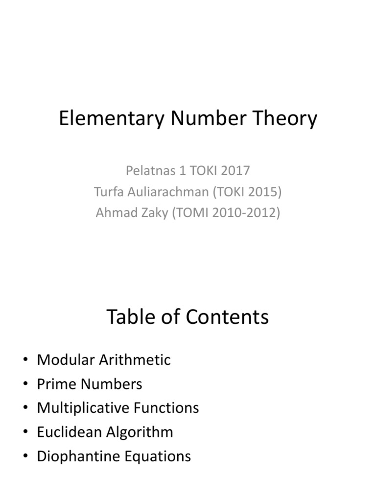 Elementary Number Theory | PDF | Prime Number | Number Theory Elementary Number Theory | PDF | Prime Number | Number Theory
