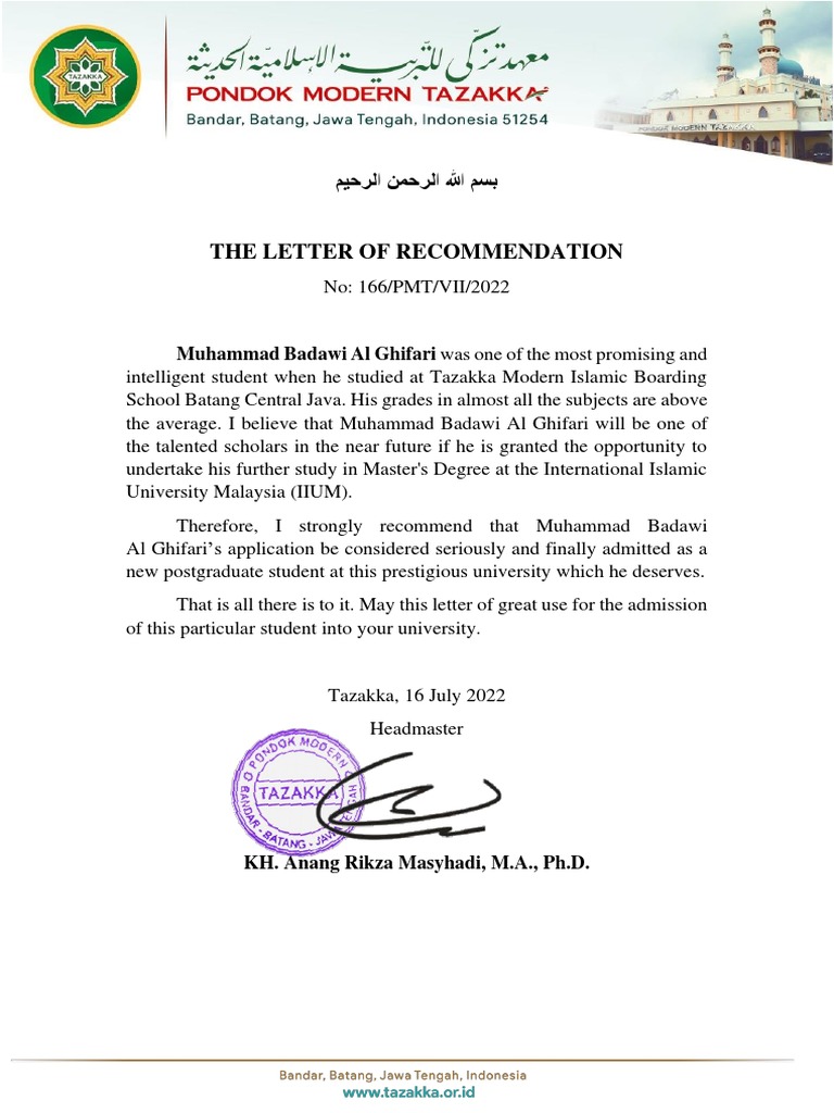 Recommendation Letter for Muhammad Al Ghifari | PDF