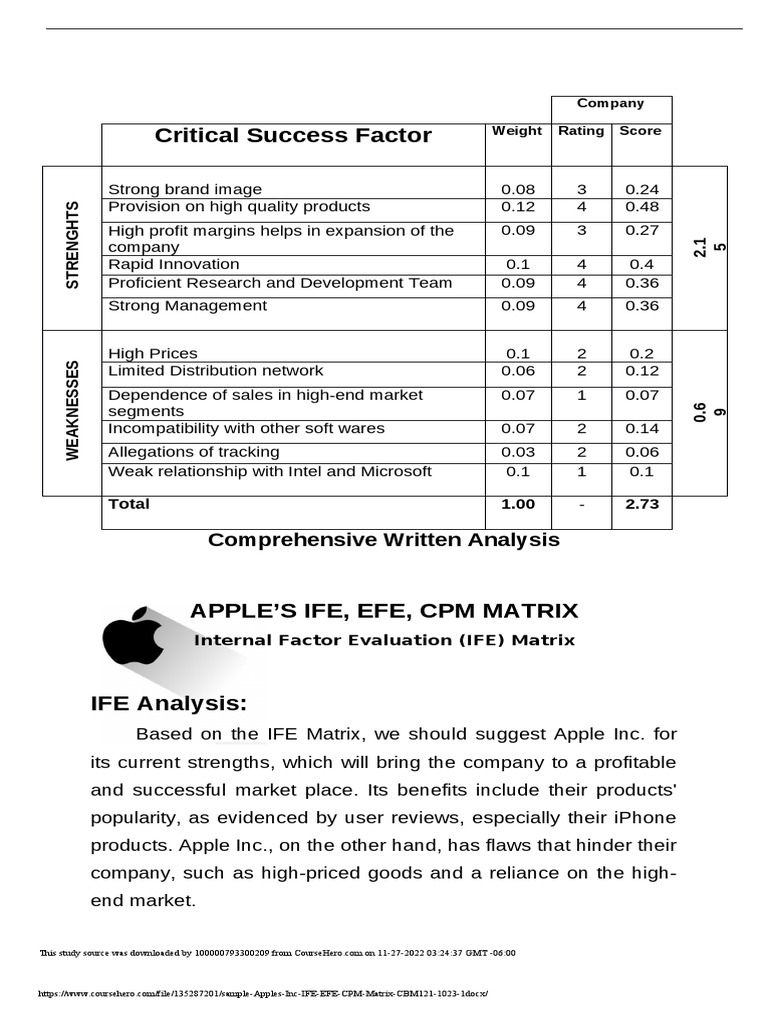 Apple Inc. IFE EFE CPM Analysis Report | PDF