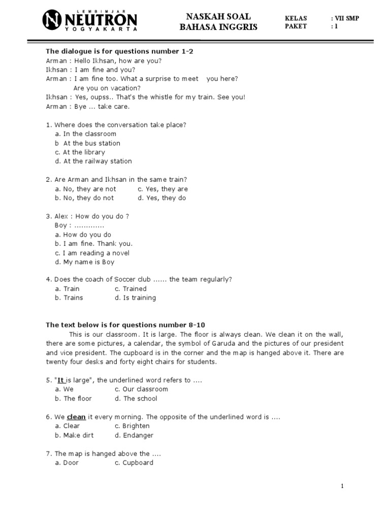 English Exam Questions for Grade VII | PDF | Foreign Language Studies