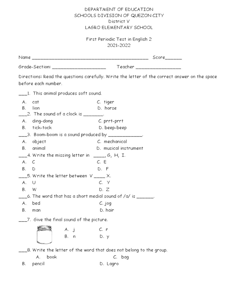 Grade 2 - 1ST Periodical Test | PDF | Linguistics | Cognitive Science