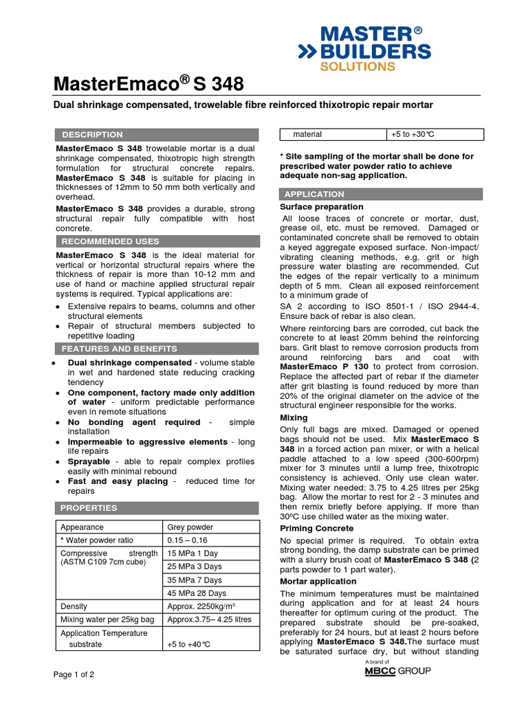 Masteremaco - S 348 v2 | PDF | Concrete | Corrosion