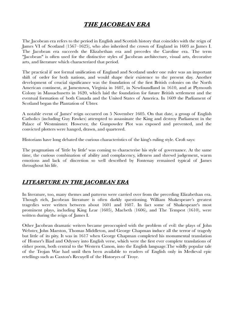 The Jacobean Era | PDF