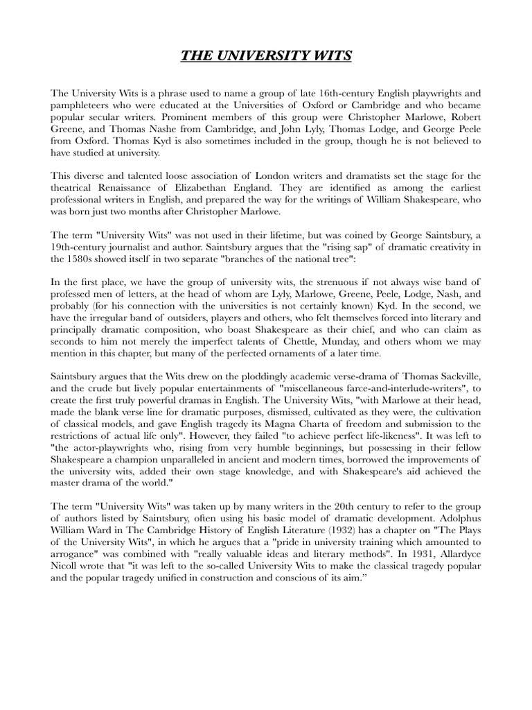 University Wits | PDF