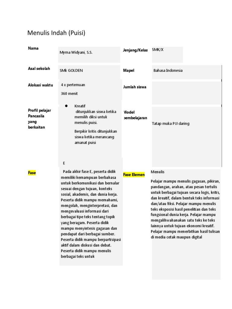 Modul Menulis Indah Puisi Myrna Golden | PDF