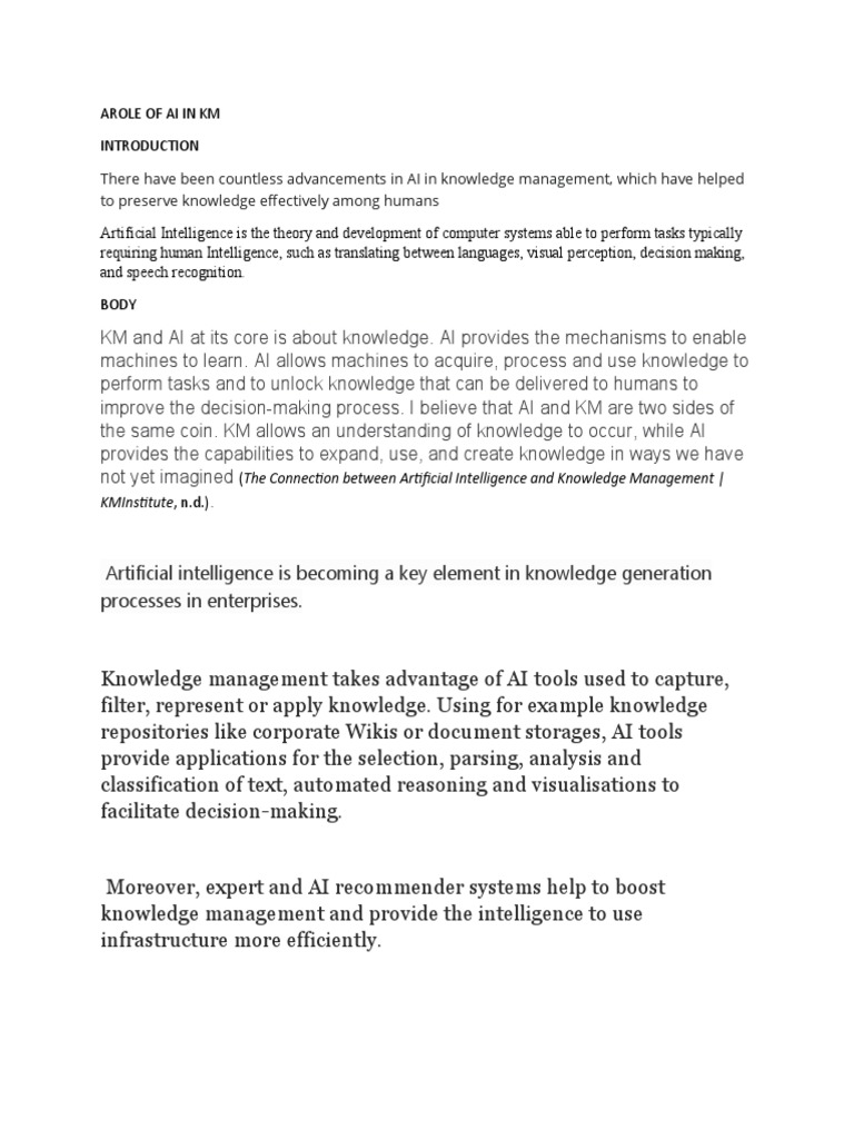 Role of Ai in KM | PDF | Artificial Intelligence | Intelligence (AI ...