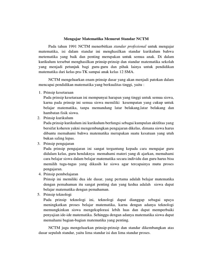 Mengajar Matematika Menurut Standar NCTM (Mariani) | PDF