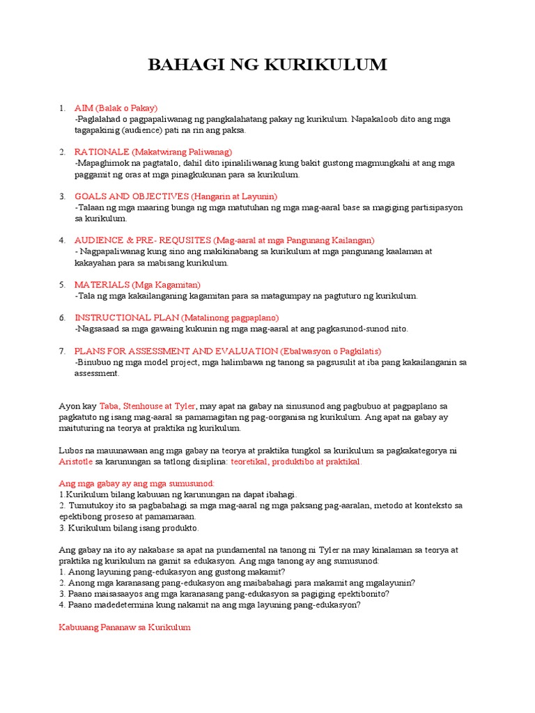 Bahagi NG Kurikulum | PDF