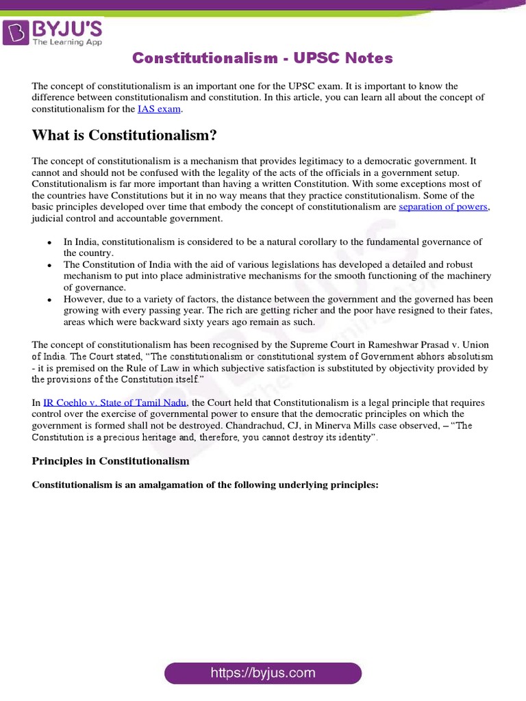 Constitutionalism Upsc Pdf Rule Of Law Separation Of Powers