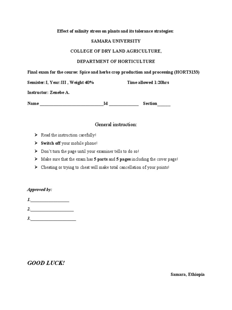 Good Luck!: General Instruction | PDF | Spice | Ginger