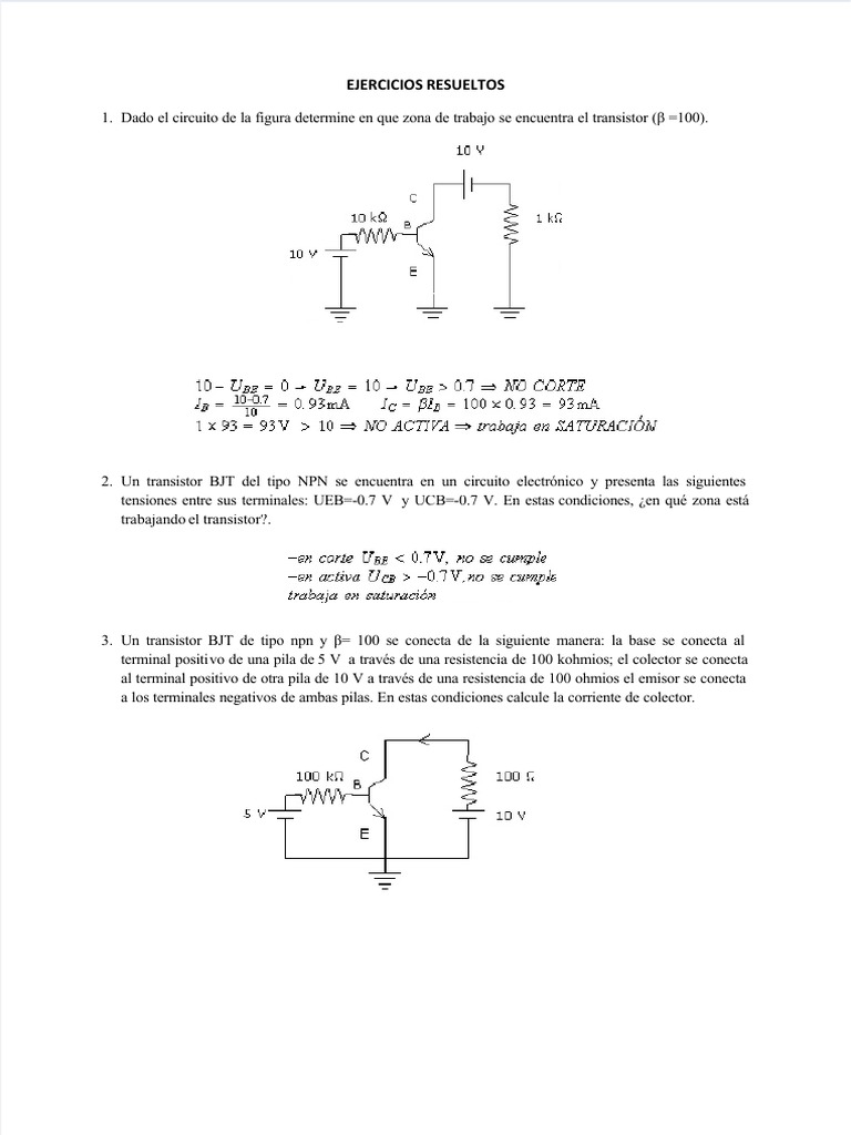 Ejercicios de Transistores 562019710f20d | PDF | Transistor de unión bipolar | Transistor
