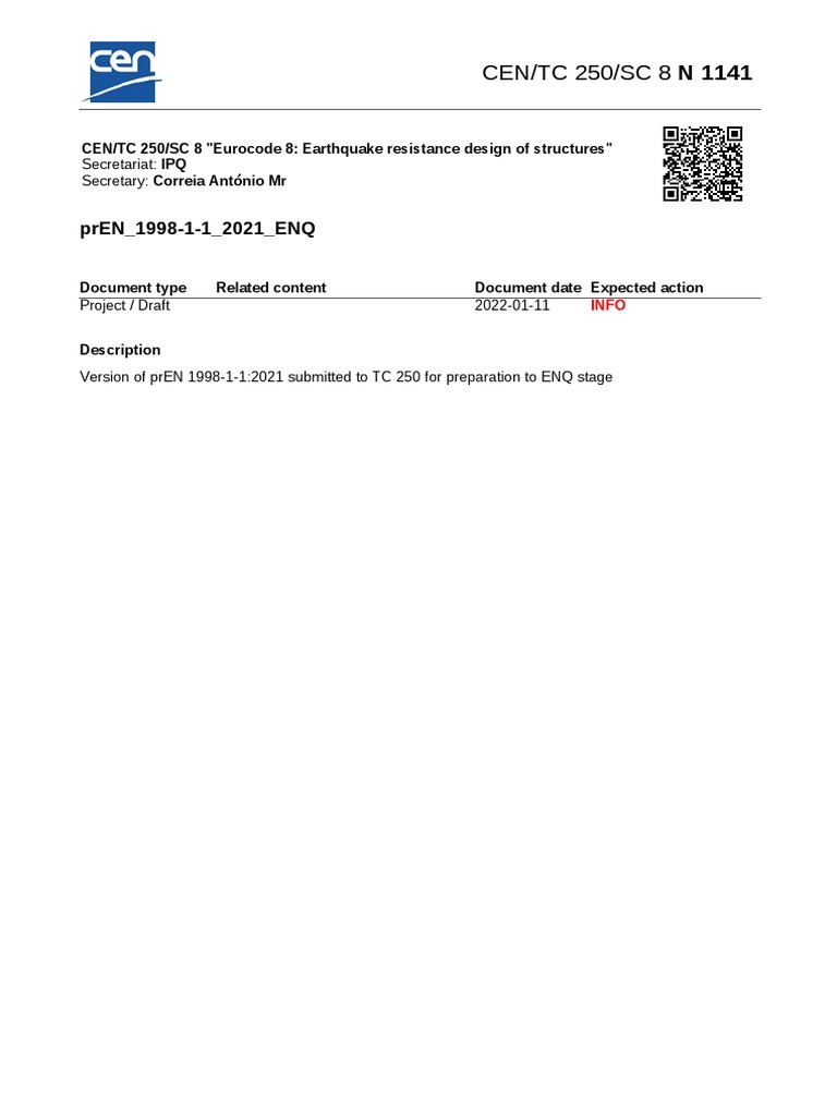 CEN-TC250-SC8 N1141 prEN 1998-1-1 2021 ENQ | PDF | Moment Magnitude ...